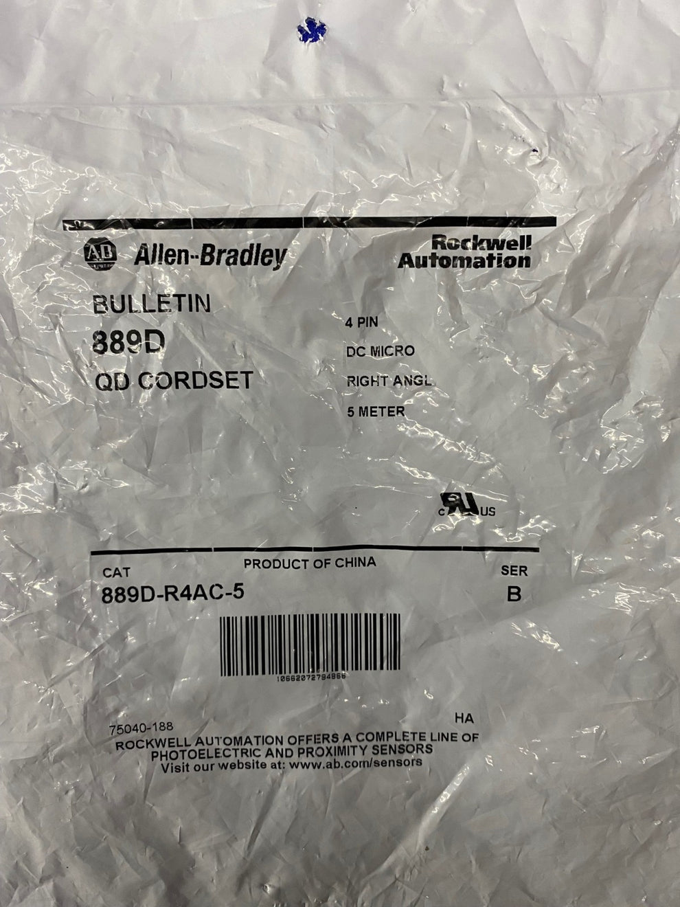 Allen Bradley AB 889D-R4AC-5 SER B QD CORDSET 4 PIN DC MICRO RIGHT ANG ...