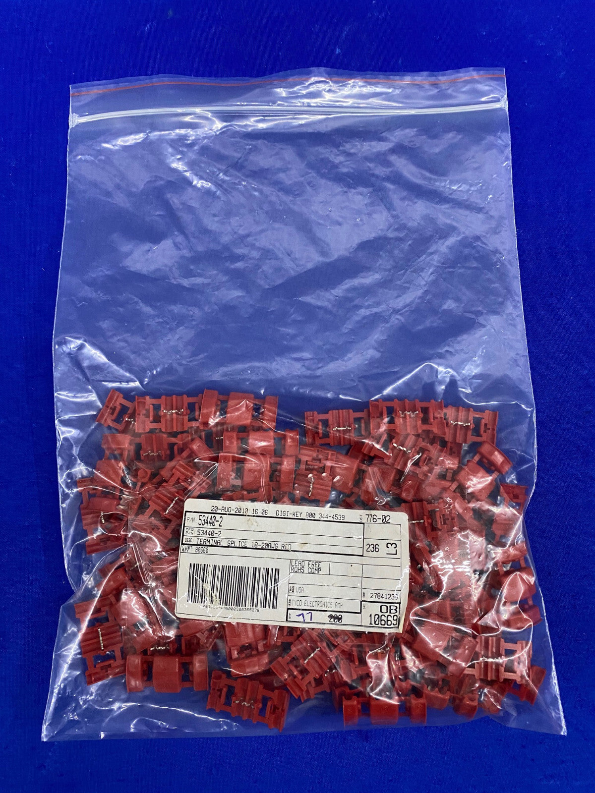 TYCO / DIGI-KEY 53440-2 TERMINAL SPLICE 18-20AWG RED - 1 PKG OF QTY 77 ...